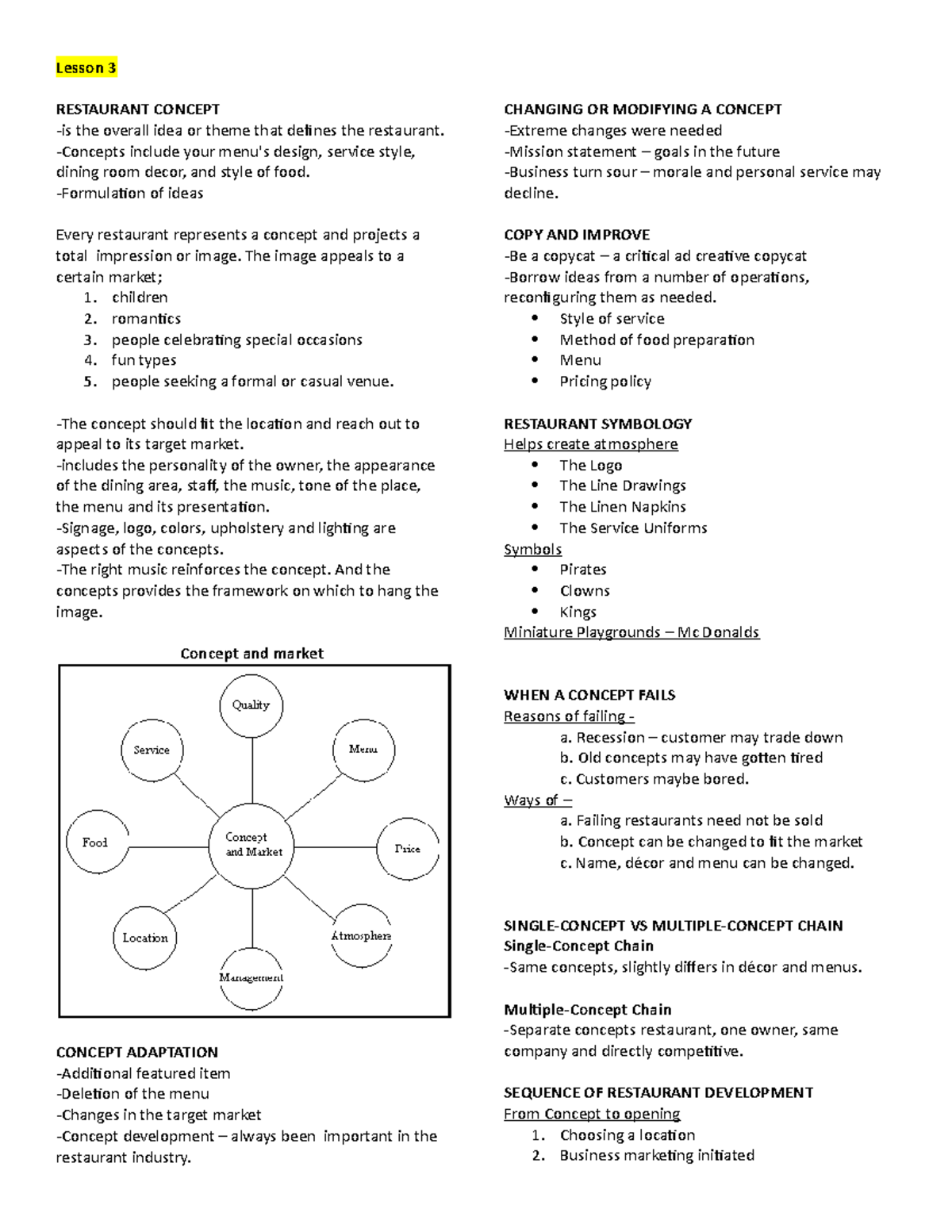 Restaurant Concept prelim rev 2 - Lesson 3 RESTAURANT CONCEPT -is the ...