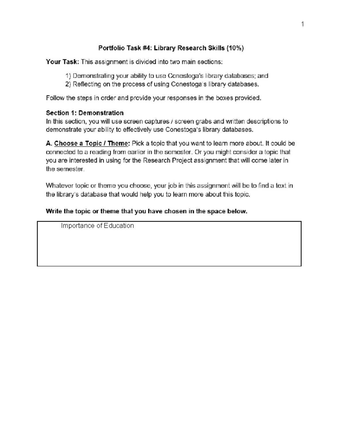 PT4 Library Research Skills 1 - Importance of Education I began my ...