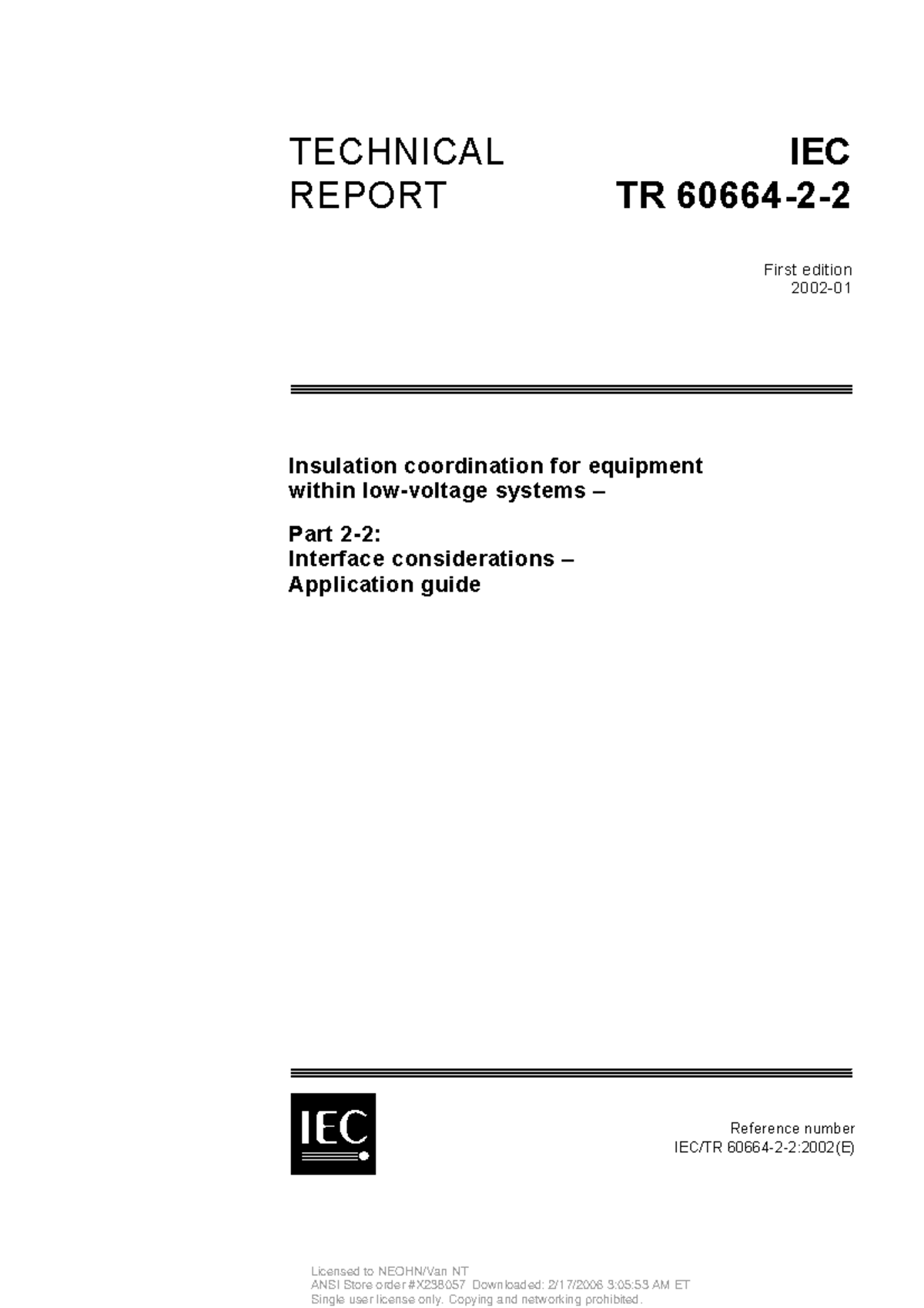 Iec 60664-2-2{ed1 - NORMA INTERNACIONAL - TECHNICAL REPORT IEC TR 60664 ...