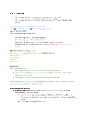 Lin 401 lecture 7 Phonology 3 - 2/01/2023- lecture 7 Distinctive features are intended gestures ...