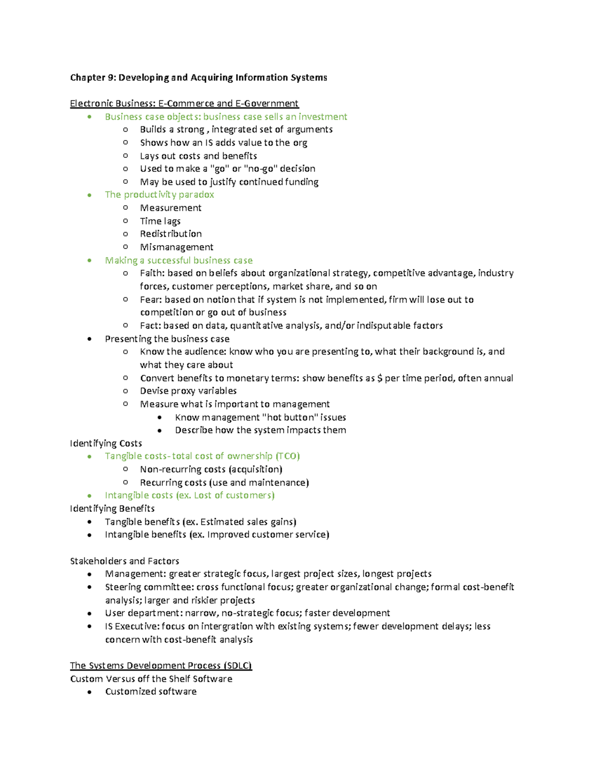 Chapter 9 - Chapter 9: Developing and Acquiring Information Systems ...