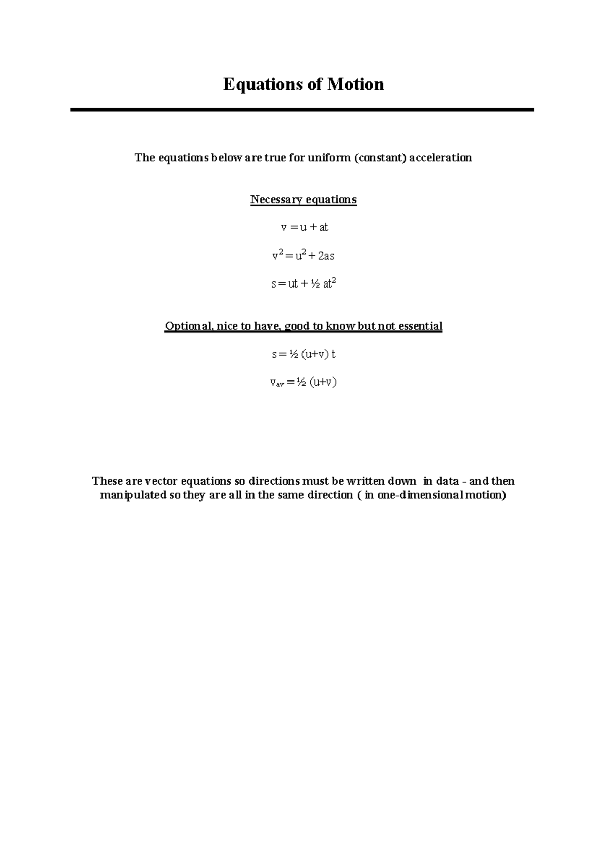 IQ1 B Equations of Motion - Equations of Motion The equations below are ...
