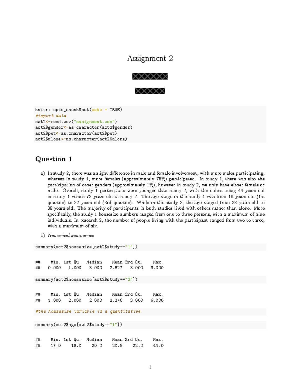 Assignment 2 - R markdown - Biology 2290F/G - UWO - Studocu