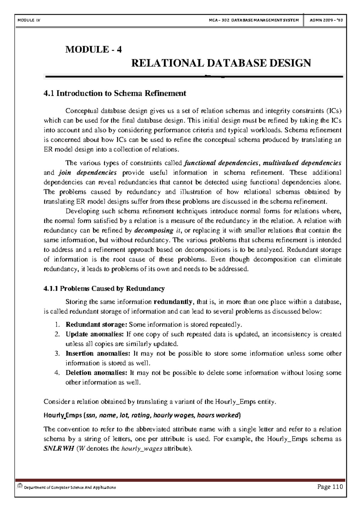 Module 4 Module 4 Relational Database Design 4 Introduction To Schema Refinement Conceptual