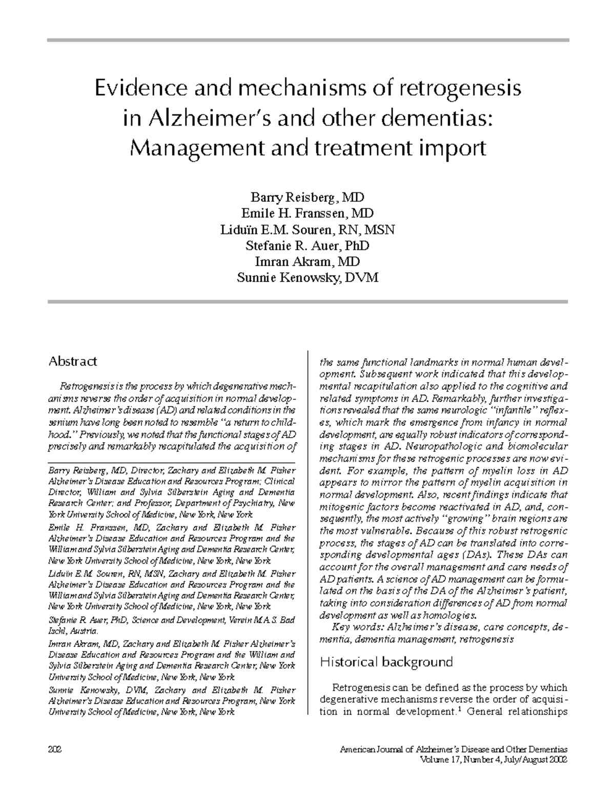 Reisberg et al 2002 evidence and mechanisms of retrogenesis in ...