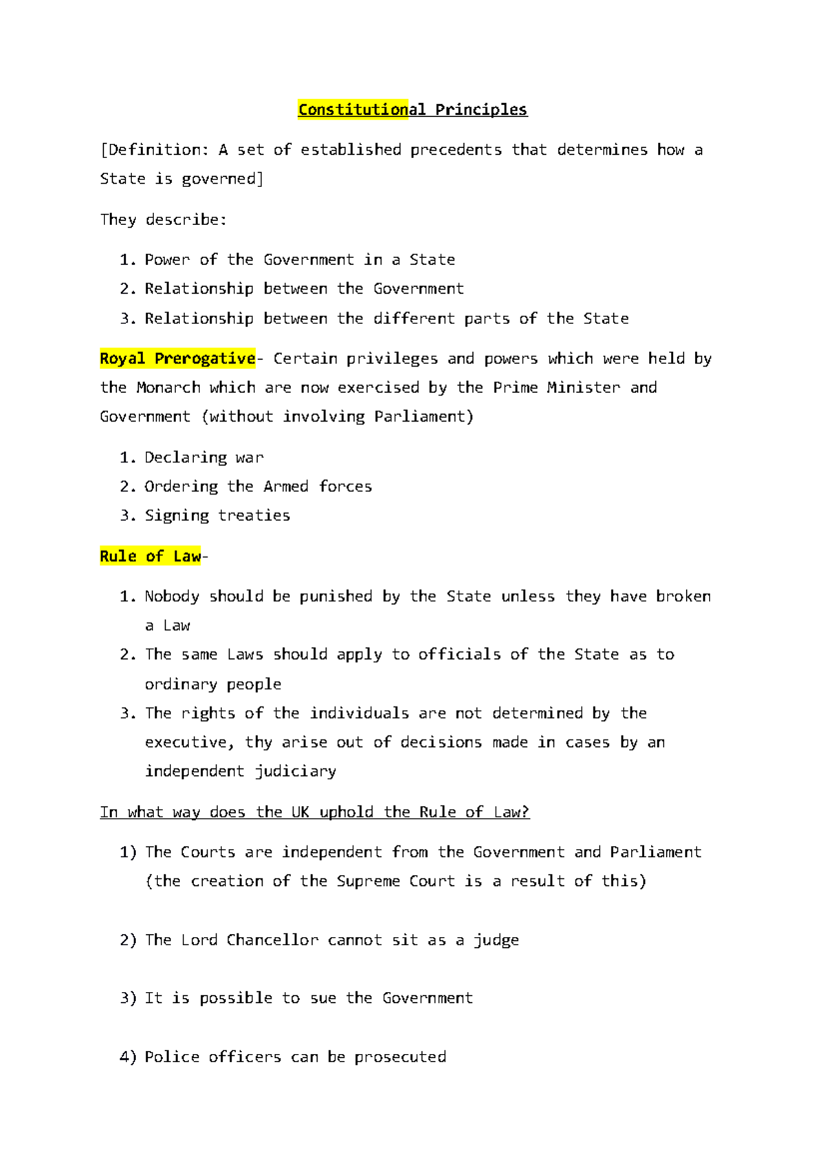 Constitutional Principles Constitutional Principles Definition A