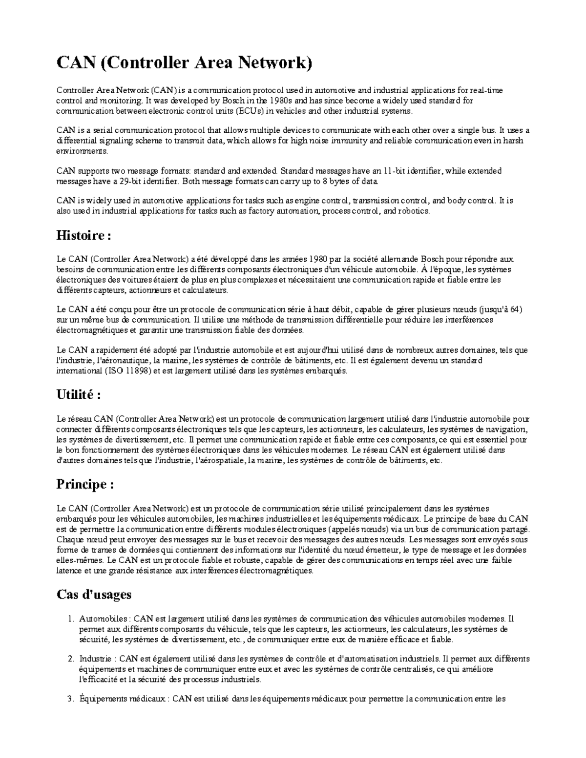 CAN Controller Area Network CAN Controller Area Network