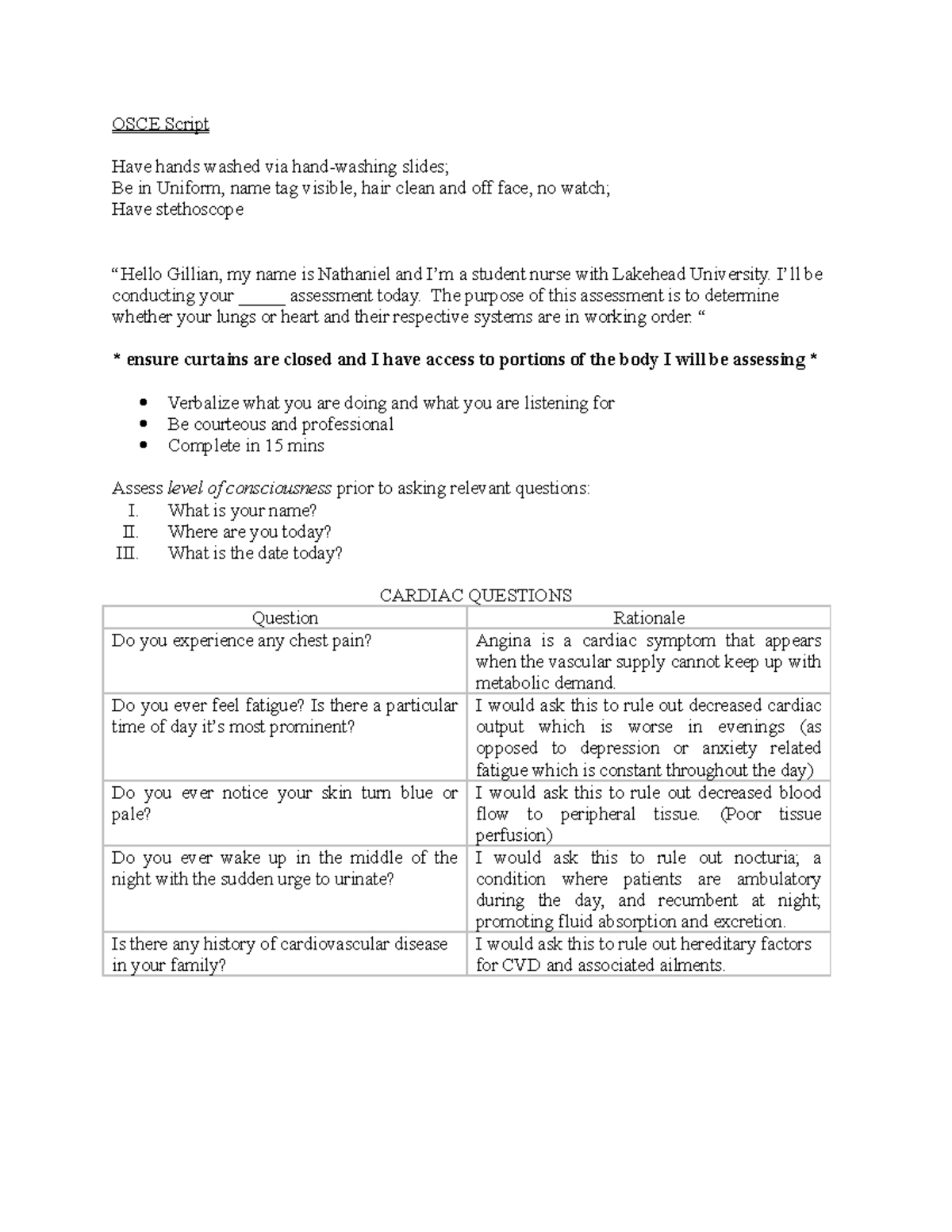 OSCE Script - OSCE Script Have hands washed via hand-washing slides; Be ...