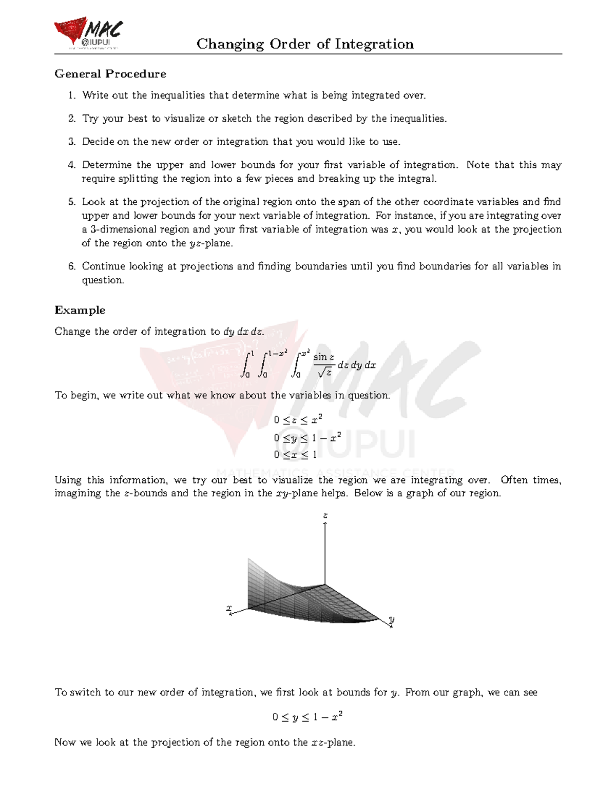 261-232 Order of Integration - Changing Order of Integration General ...