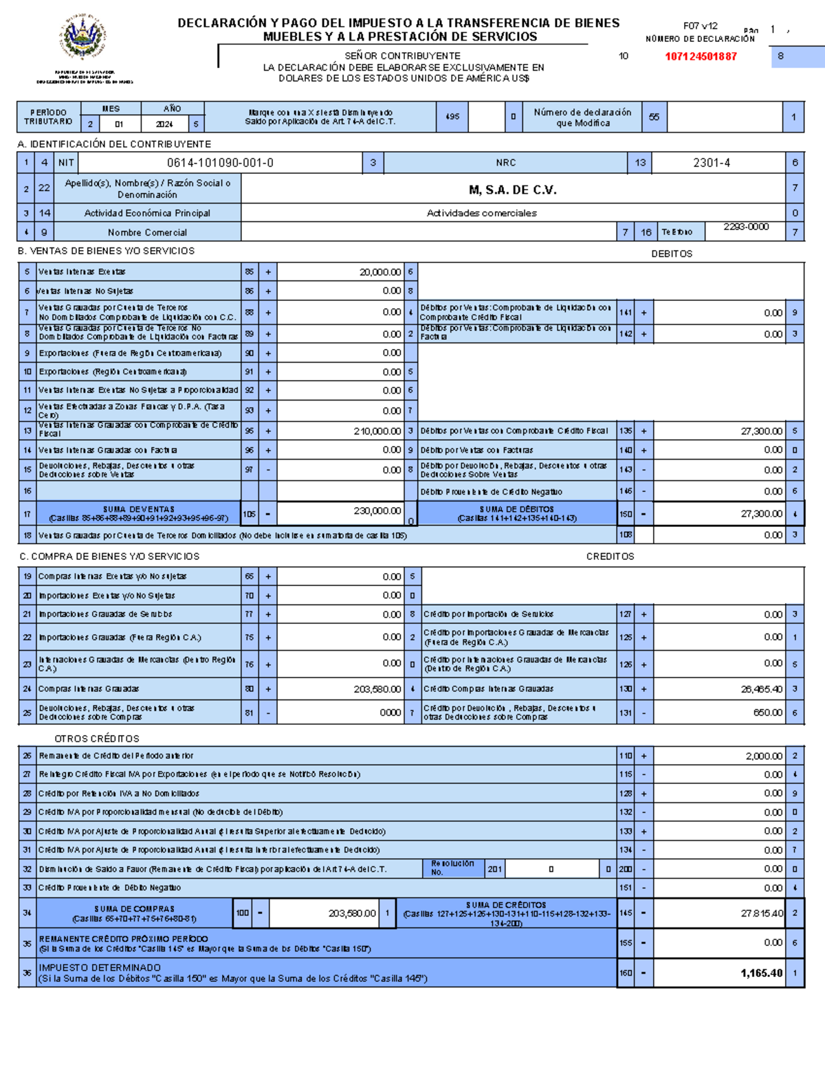 F-07 Declaracion DE IVA Enero 2024 - DECLARACIÓN Y PAGO DEL IMPUESTO A ...