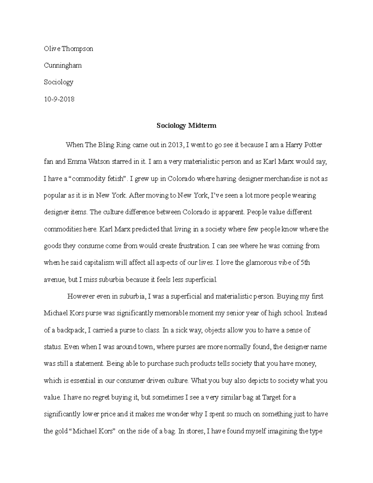 Sociology Midterm - Lecture Notes - Olive Thompson Cunningham Sociology ...