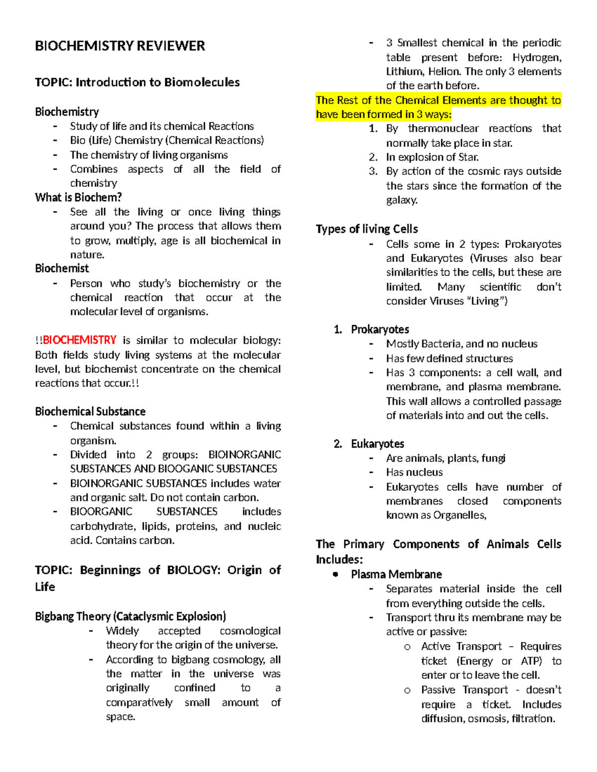 Biochemistry Reviewer - BIOCHEMISTRY REVIEWER TOPIC: Introduction to ...