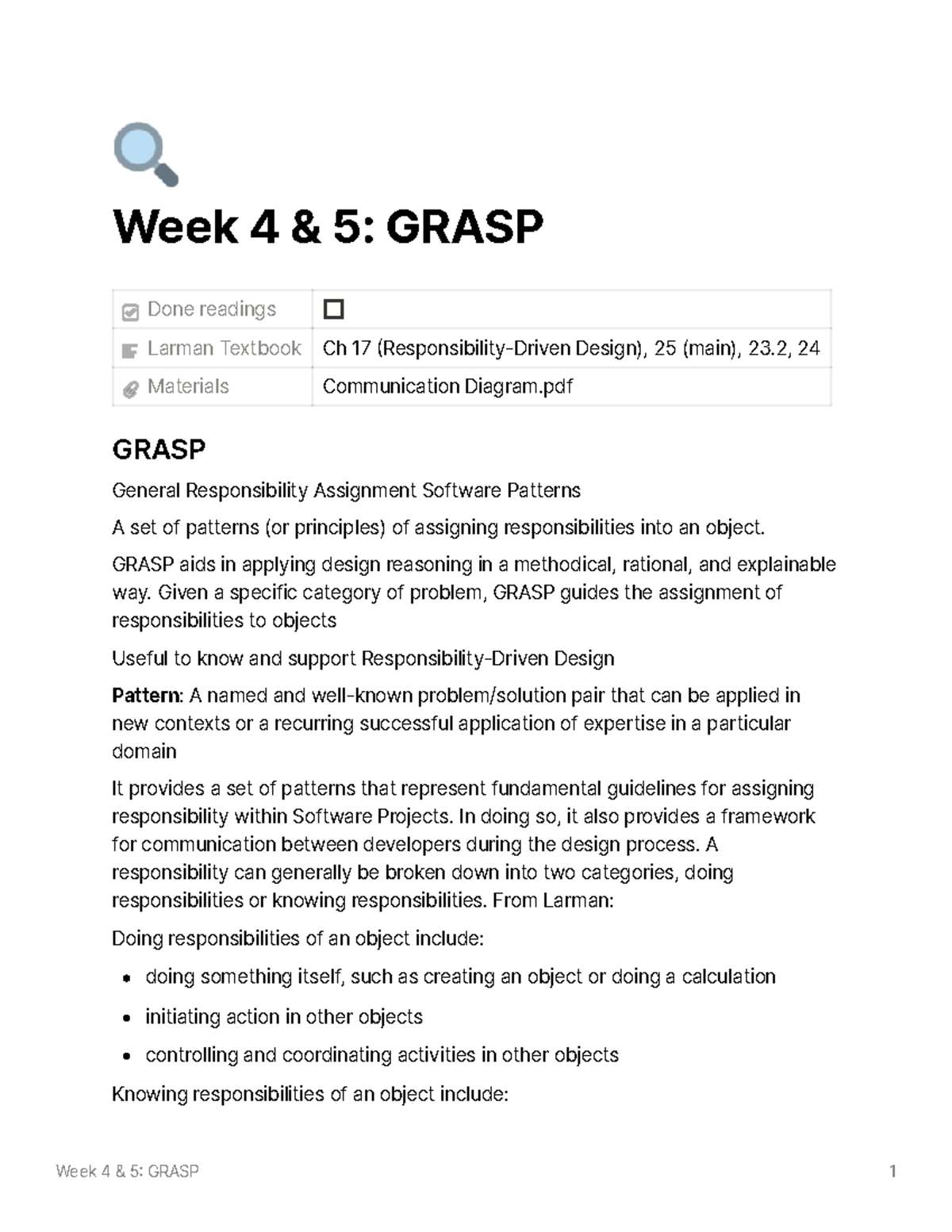 Week 4 & 5 GRASP Patterns and Principles - 🔍 Week 4 & 5: GRASP Done ...