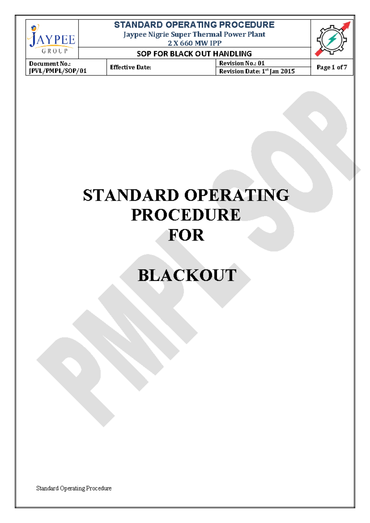 Black out procedure 1 - Jaypee Nigrie Super Thermal Power Plant 2 X 660 ...