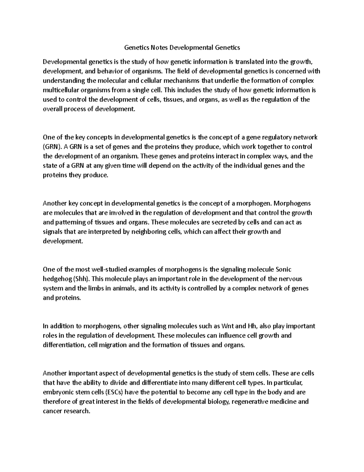 Genetics Notes Developmental Genetics - Genetics Notes Developmental ...