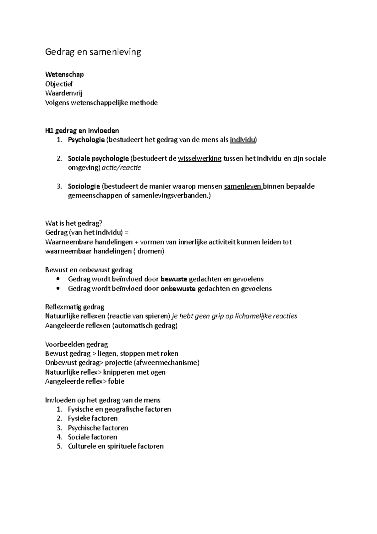 Gedrag en samenleving aantekeningen - Gedrag en samenleving Wetenschap ...