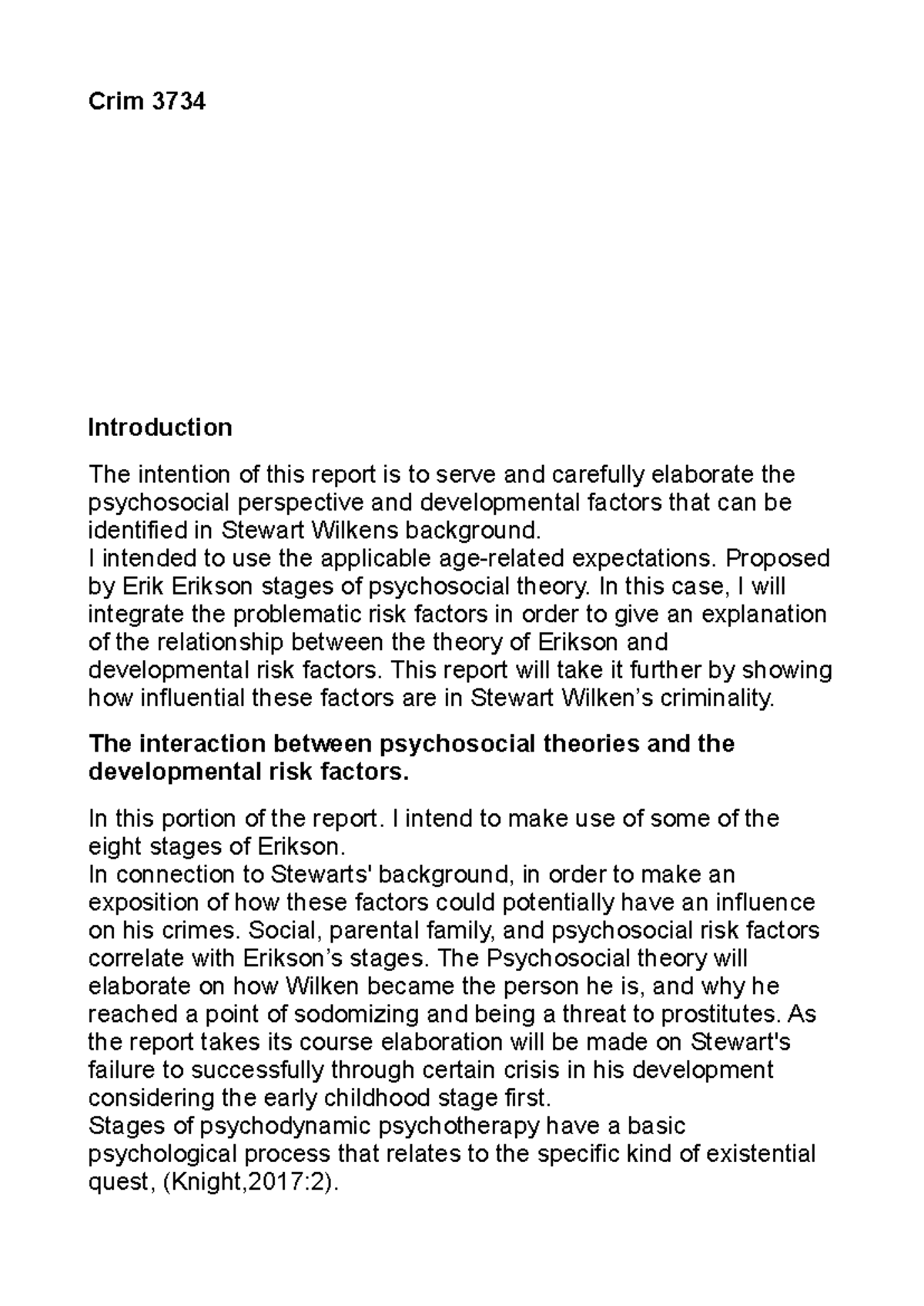 assessment 2 3734 - Crim 3734 Introduction The intention of this report ...