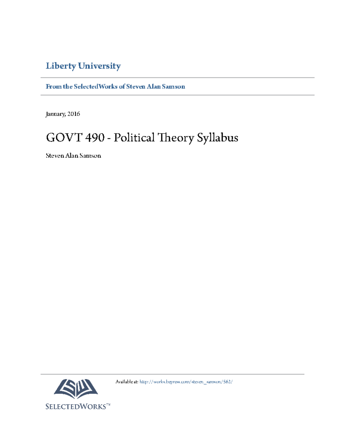 GOVT 490 - Political Theory Syllabus - Liberty University From the ...