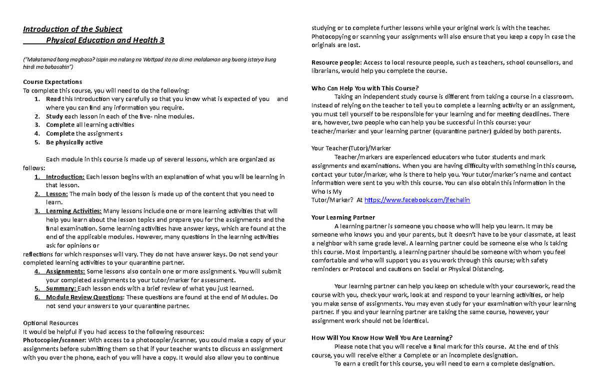 Introduction of the Subject - Introduction of the Subject Physical ...