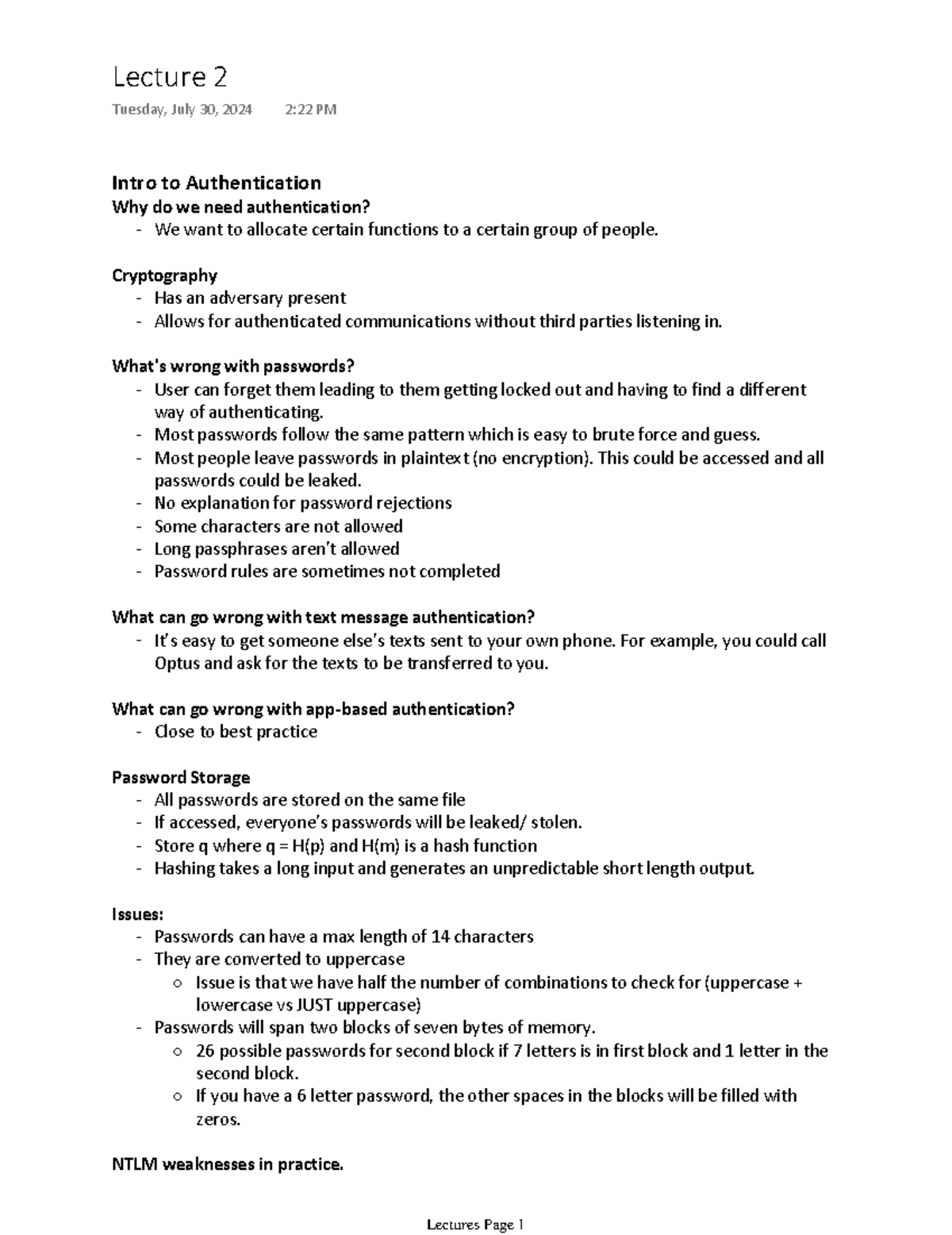 Lecture 2 - Intro to Authentication Why do we need authentication? - We ...