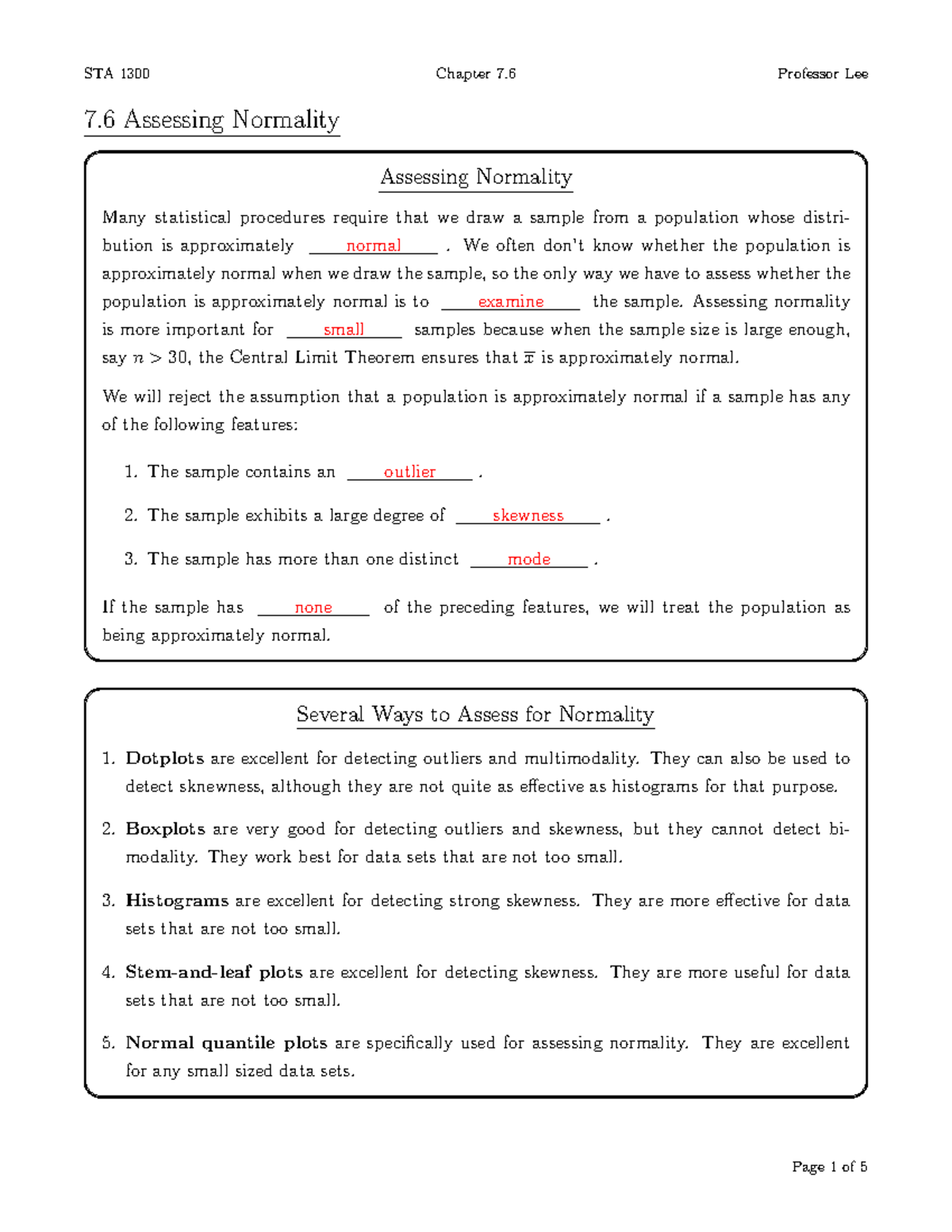 STA 1300 Assessing Normality - 7 Assessing Normality Assessing ...