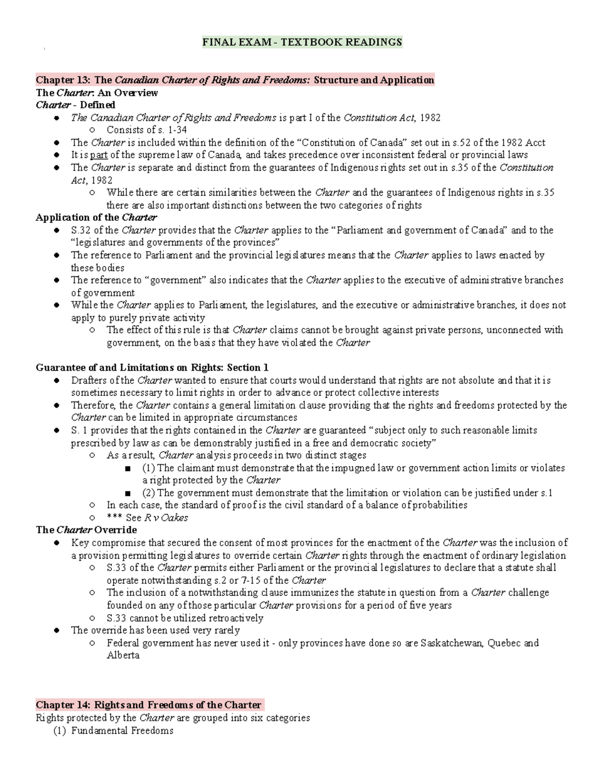2501 Final Exam Notes - FINAL EXAM - TEXTBOOK READINGS Chapter 13: The ...