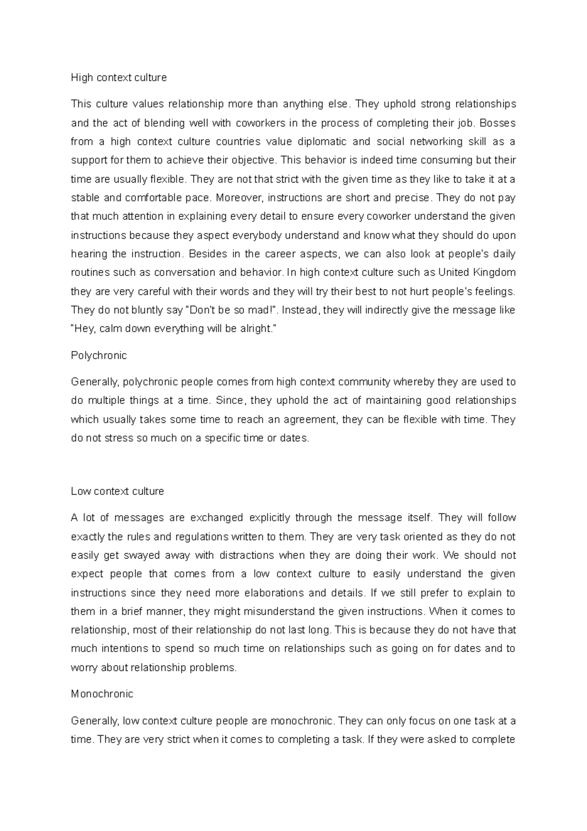 Hall theories notes - High context culture This culture values ...