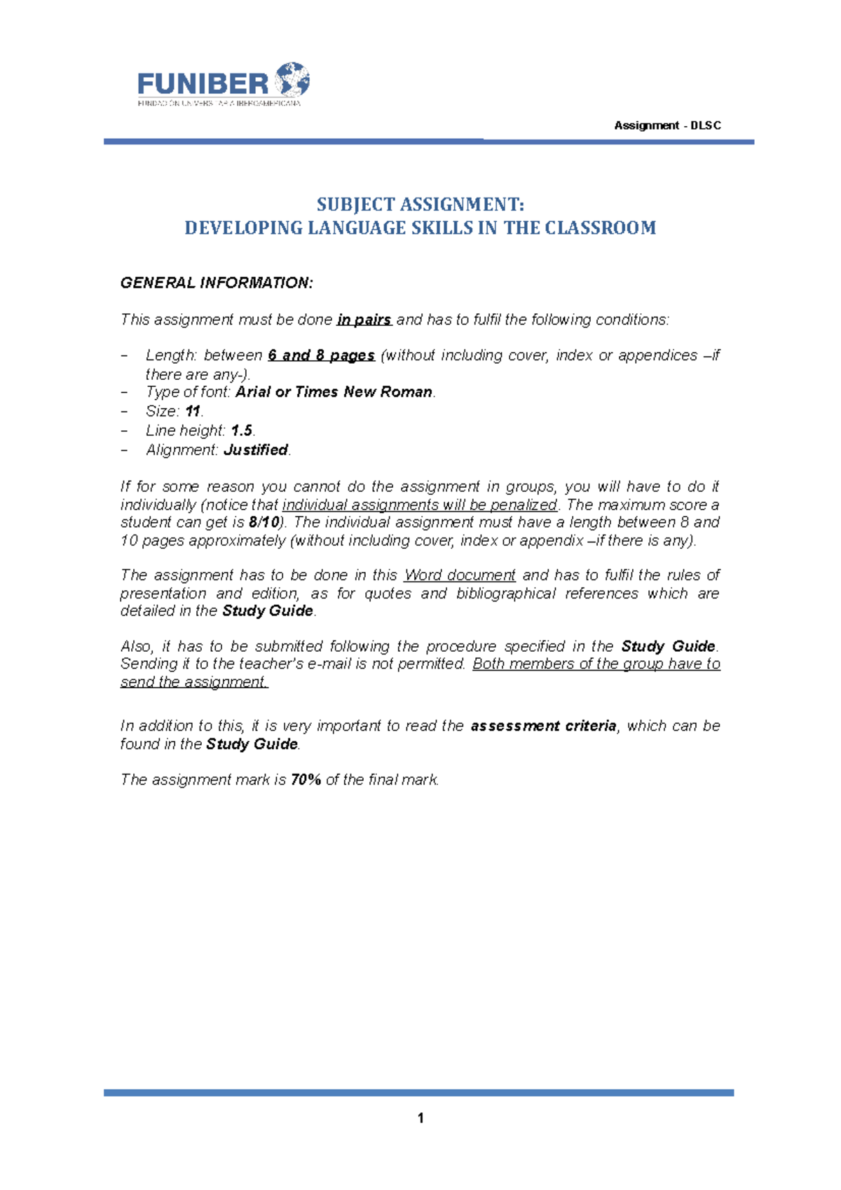 Subject Assignment Developing Language S ( para parafrasear ) - SUBJECT ...