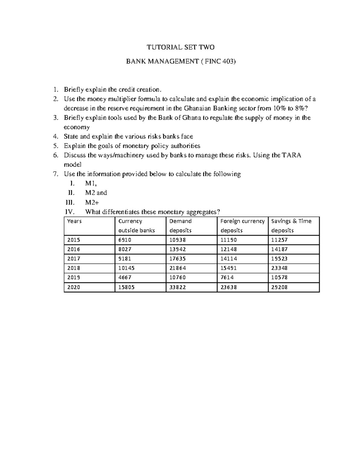 Tutorial SET TWO - TOP NOTCH QUESTION - TUTORIAL SET TWO BANK ...