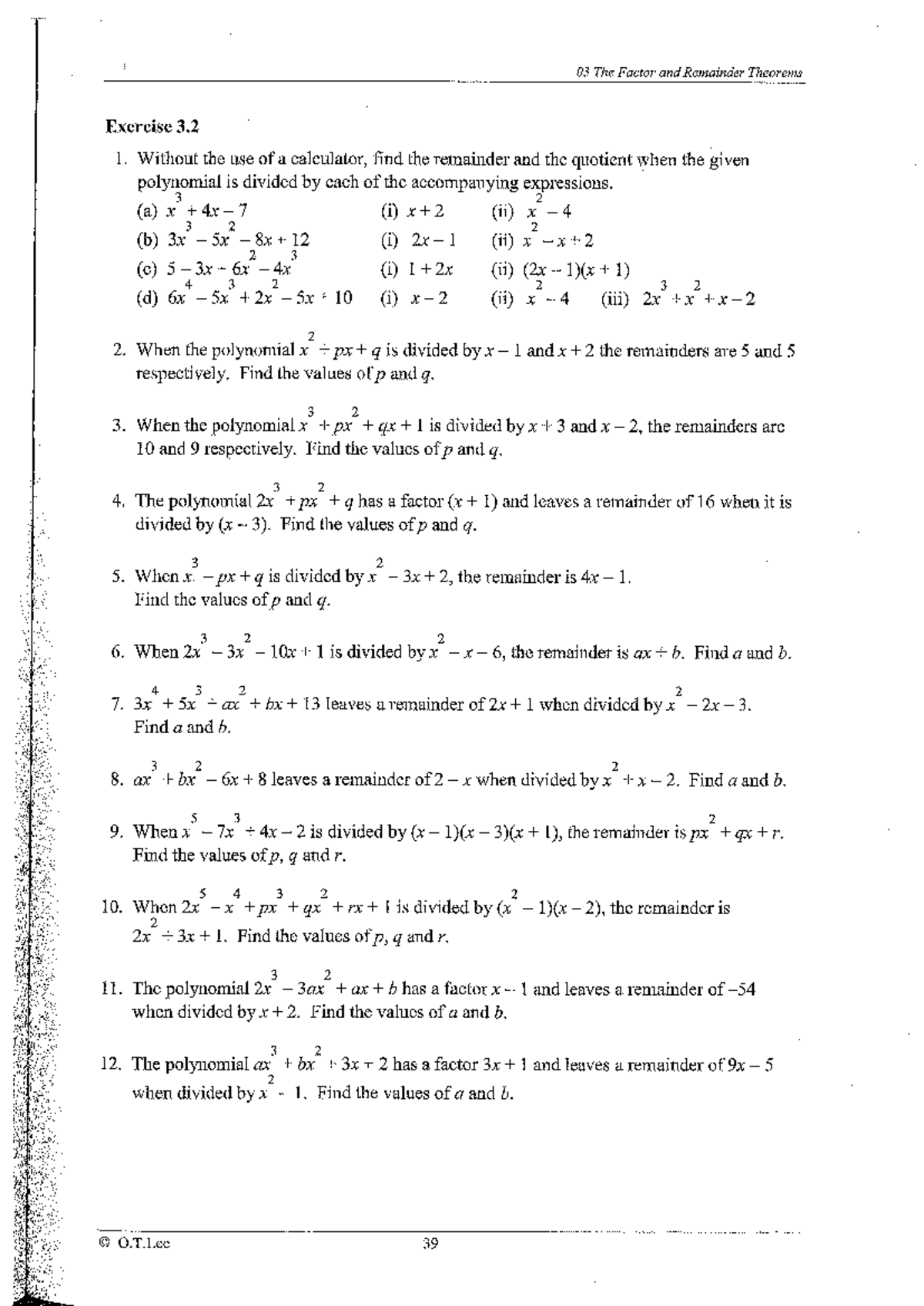 OT Lee Factor and Remainder Theorem - Studocu