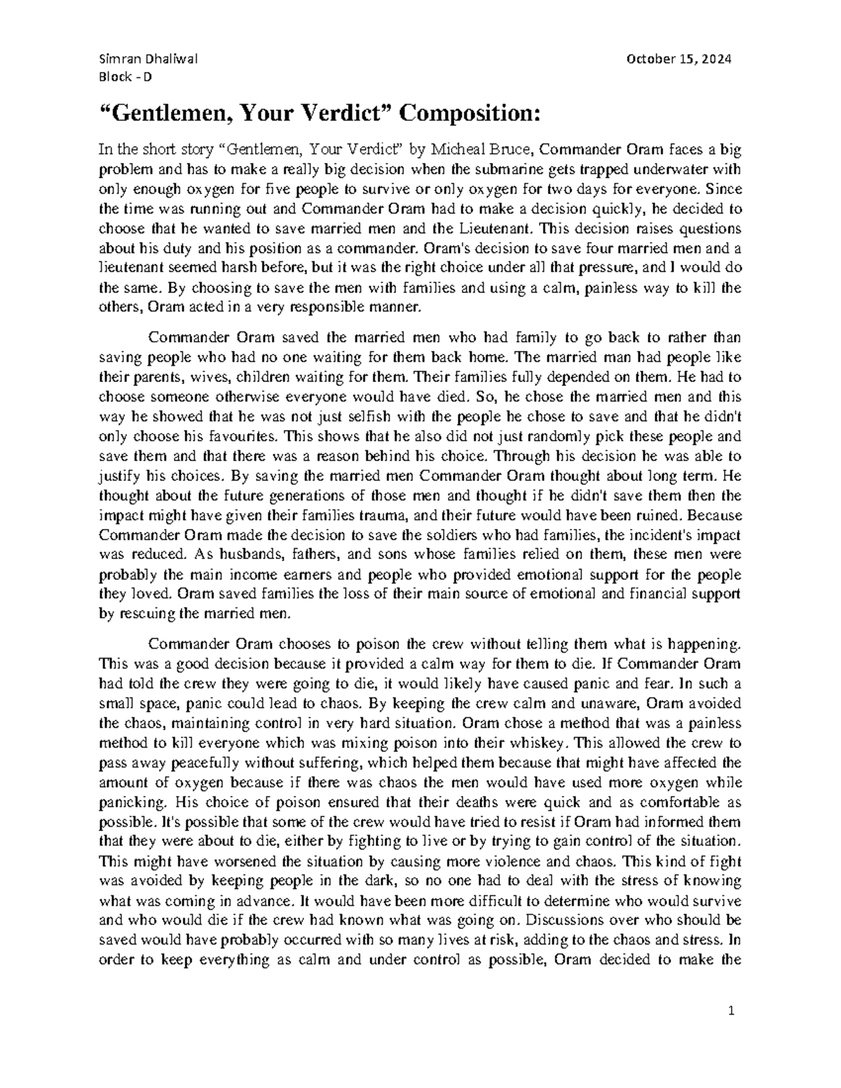 Gentleman you verdict composition - Simran Dhaliwal October 15, 2024 ...