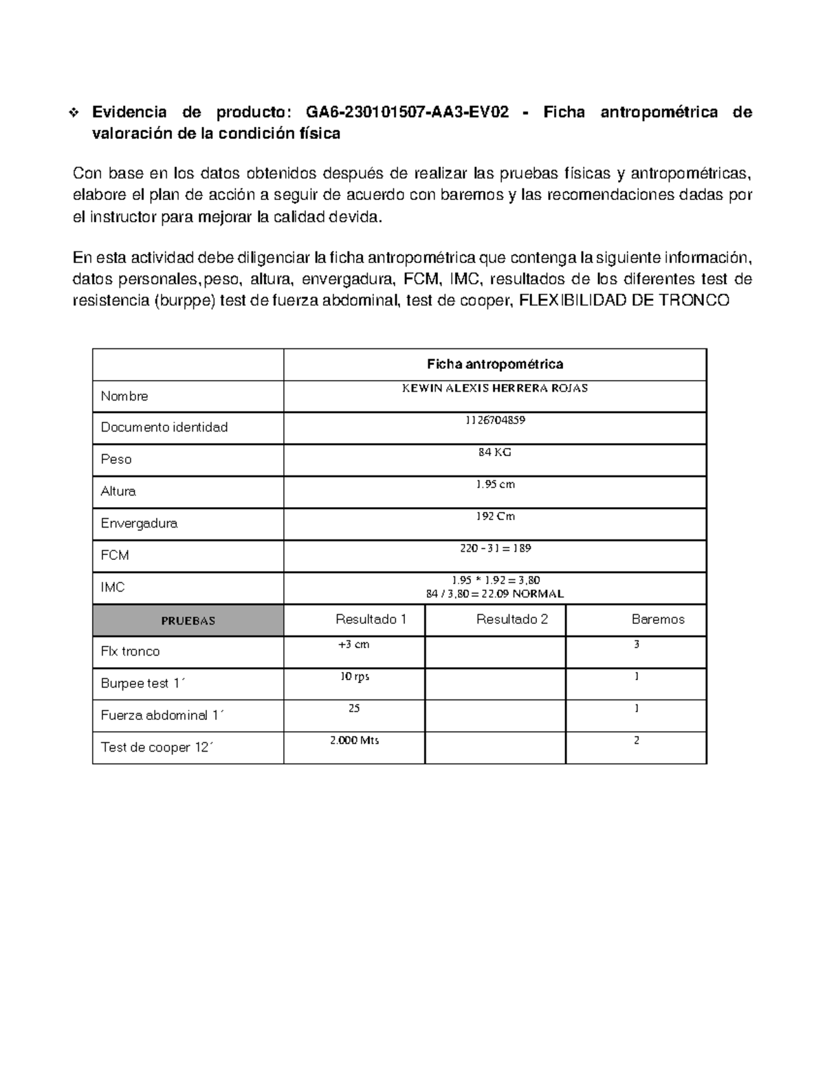 Actividad Ficha antropométrica de valoración - Evidencia de producto ...