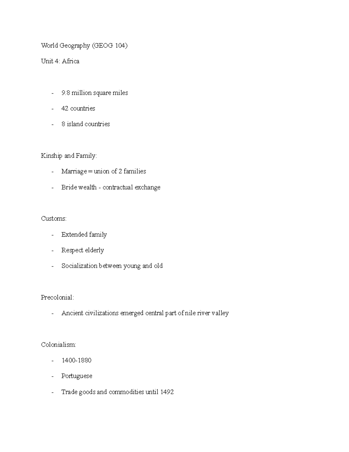 World Geography - Unit 4 Notes - World Geography (GEOG 104) Unit 4 ...