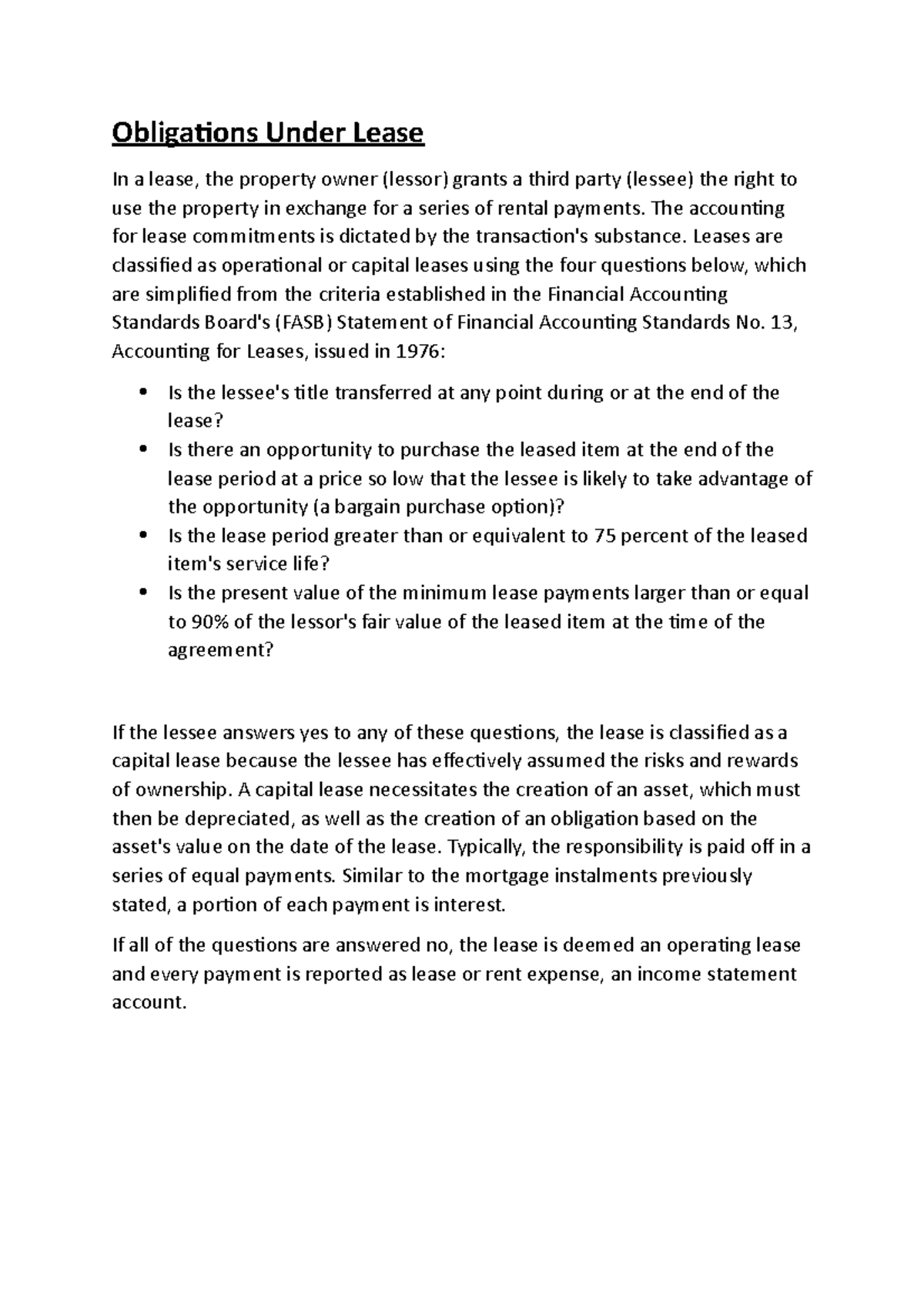 Obligations Under Lease - The accounting for lease commitments is ...