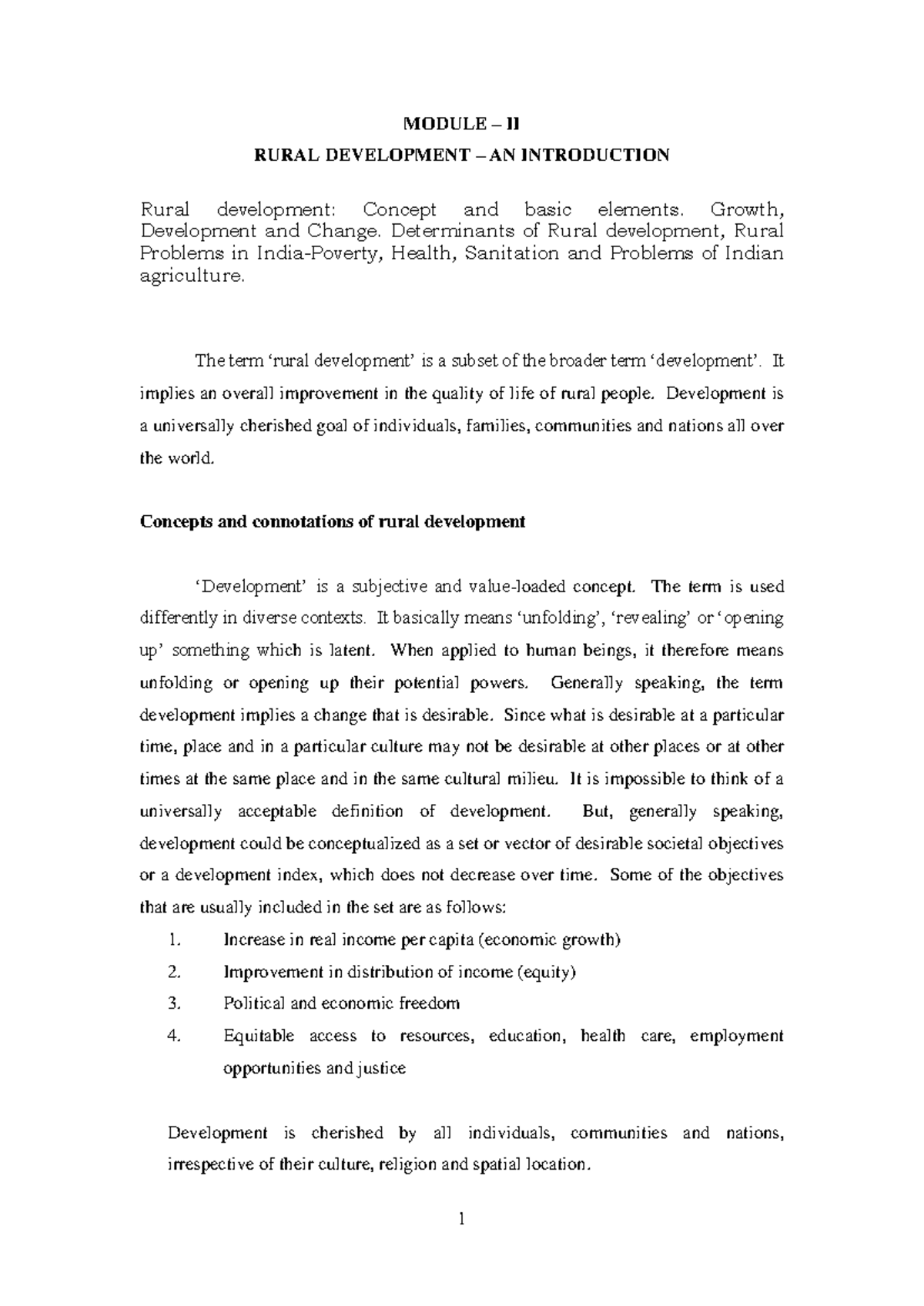 Module II - MODULE – II RURAL DEVELOPMENT – AN INTRODUCTION Rural ...