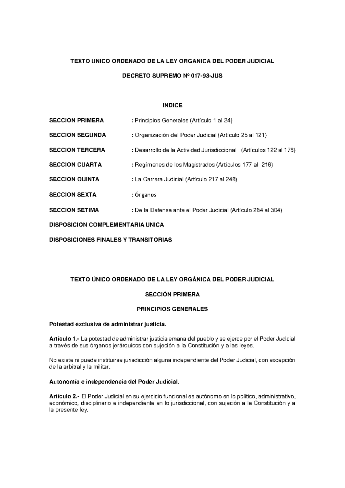 TUO+LOPJ - Lopj - TEXTO UNICO ORDENADO DE LA LEY ORGANICA DEL PODER ...