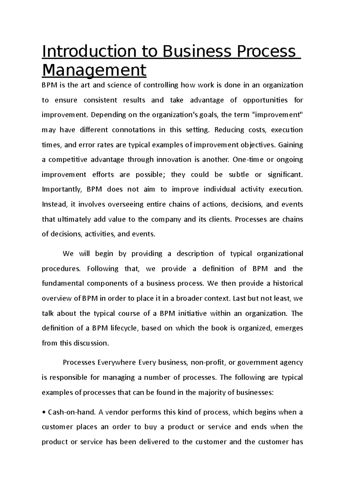 Introduction to Business Process Management - Depending on the ...