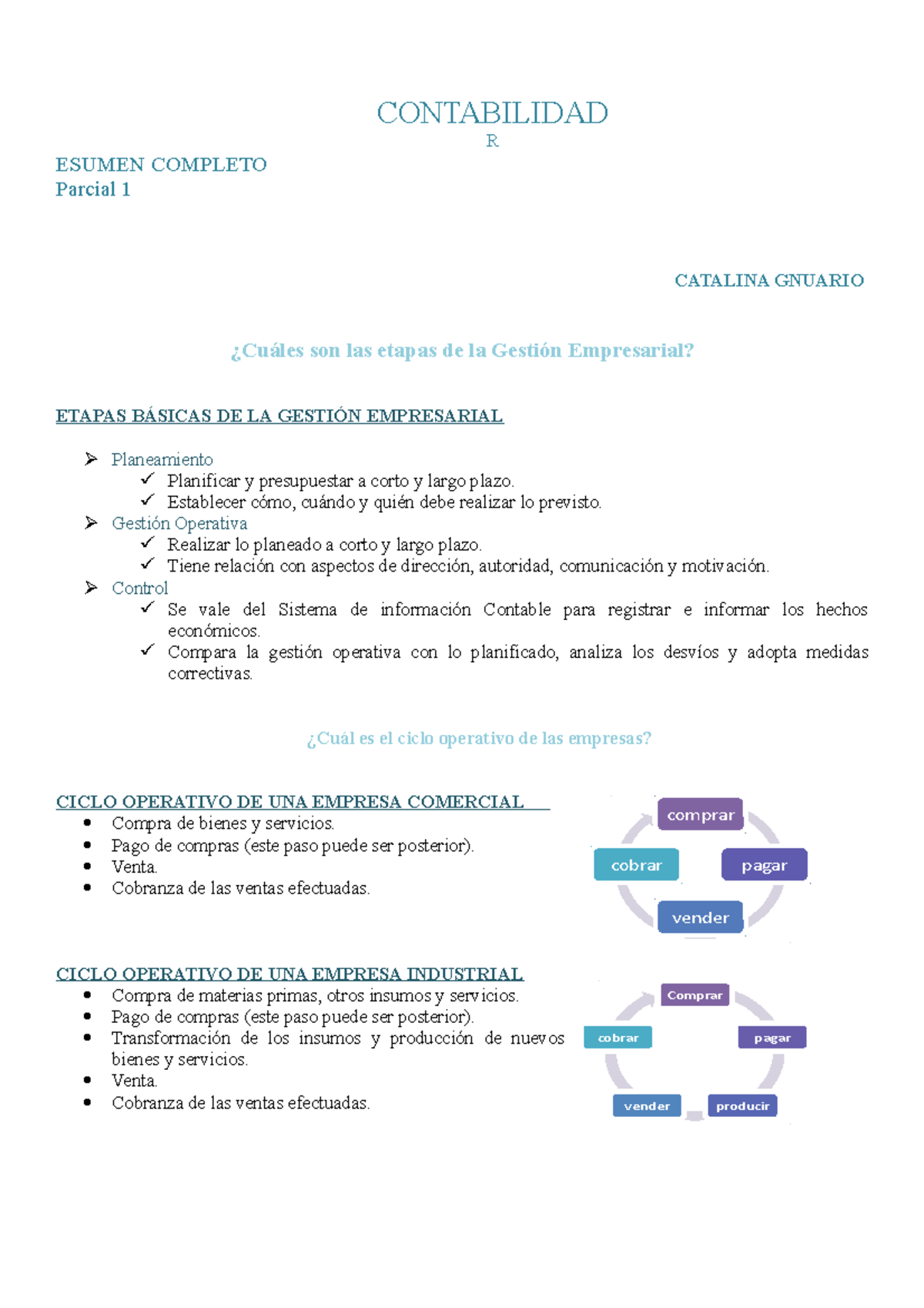 Resumen contabilidad - CONTABILIDAD R ESUMEN COMPLETO Parcial 1 CATALINA GNUARIO ¿Cuáles son las ...