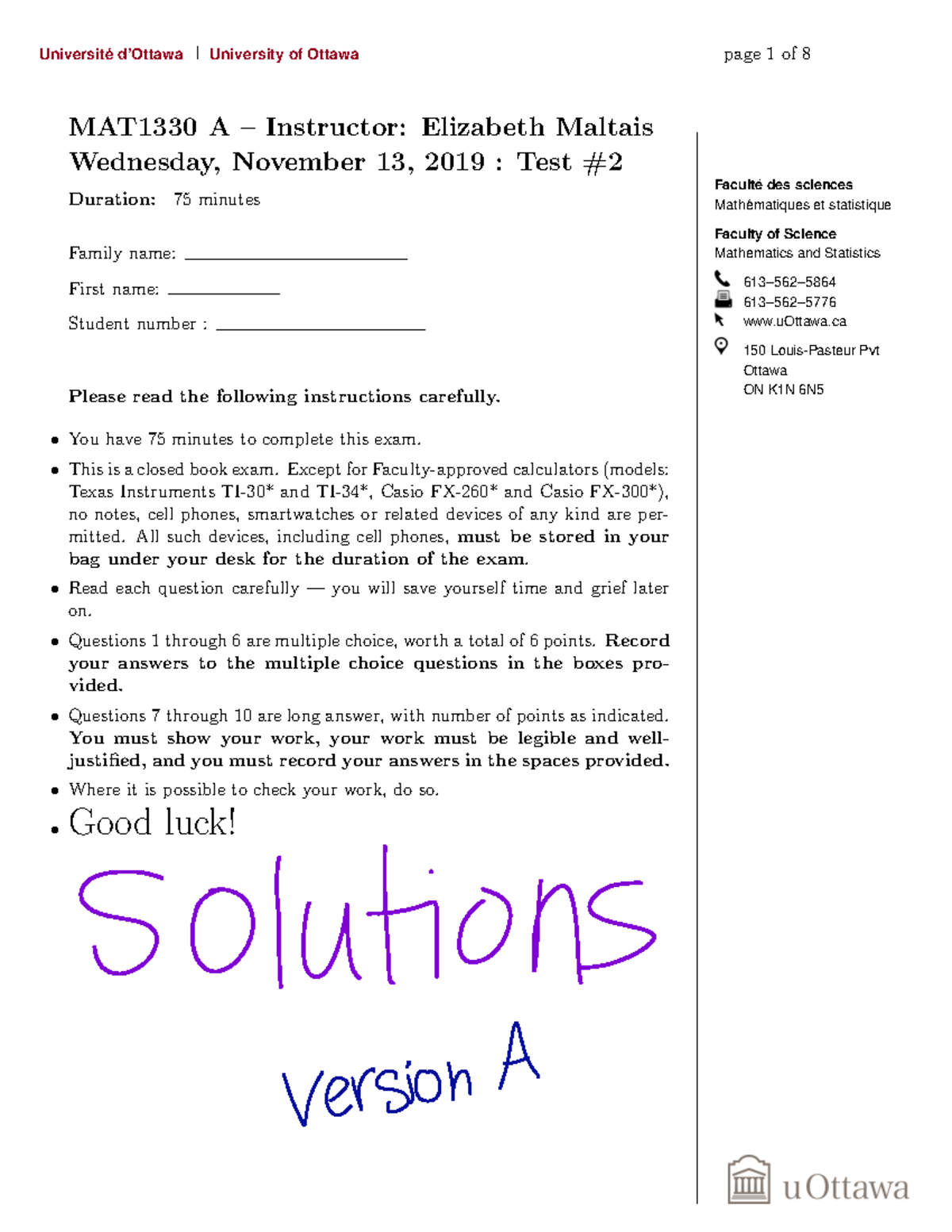 Fall 2019 Midterm 2 solution - Faculte des sciences ́ Mathematiques et ...