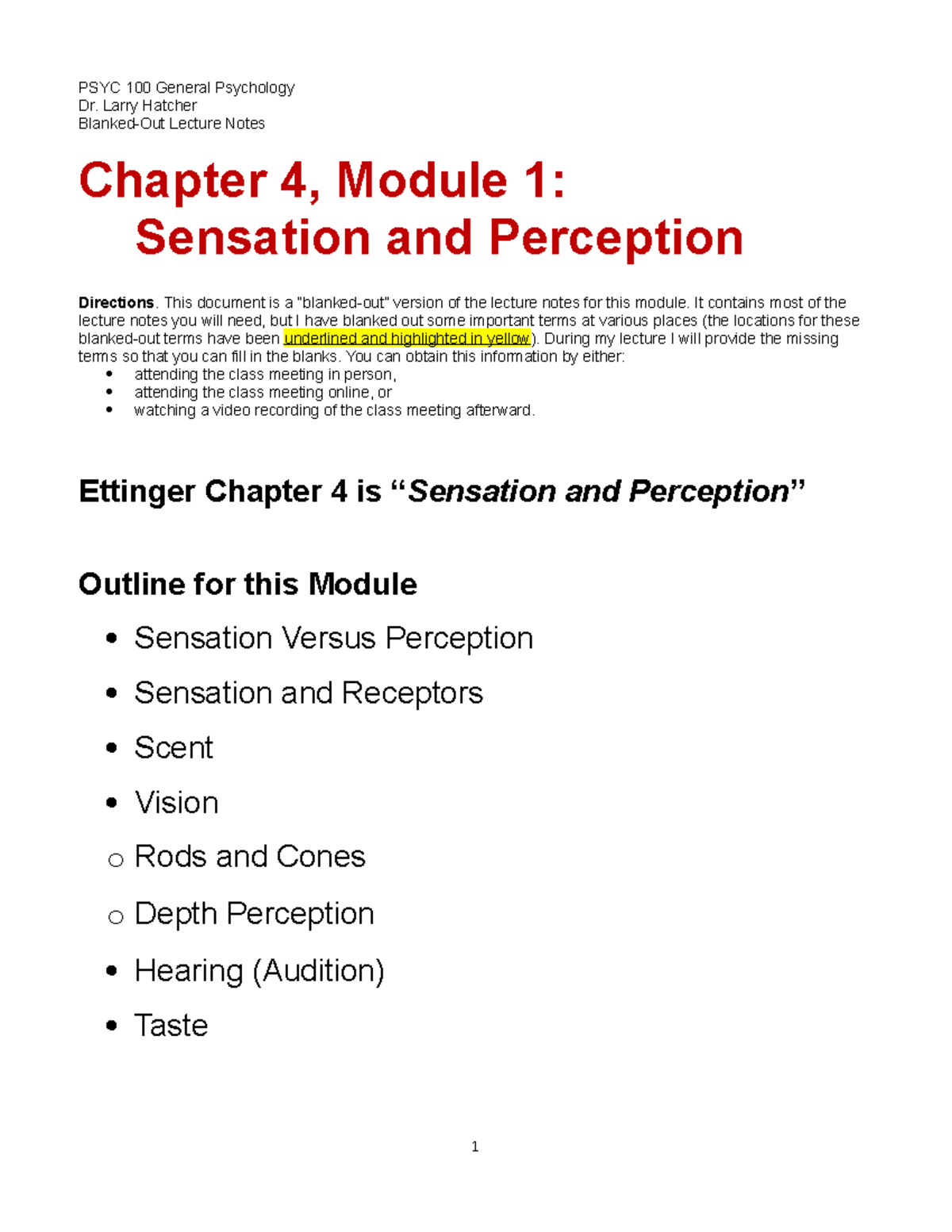 P100 C4 M1 Lecture S and P Blanked v53 - PSYC 100 General Psychology Dr ...
