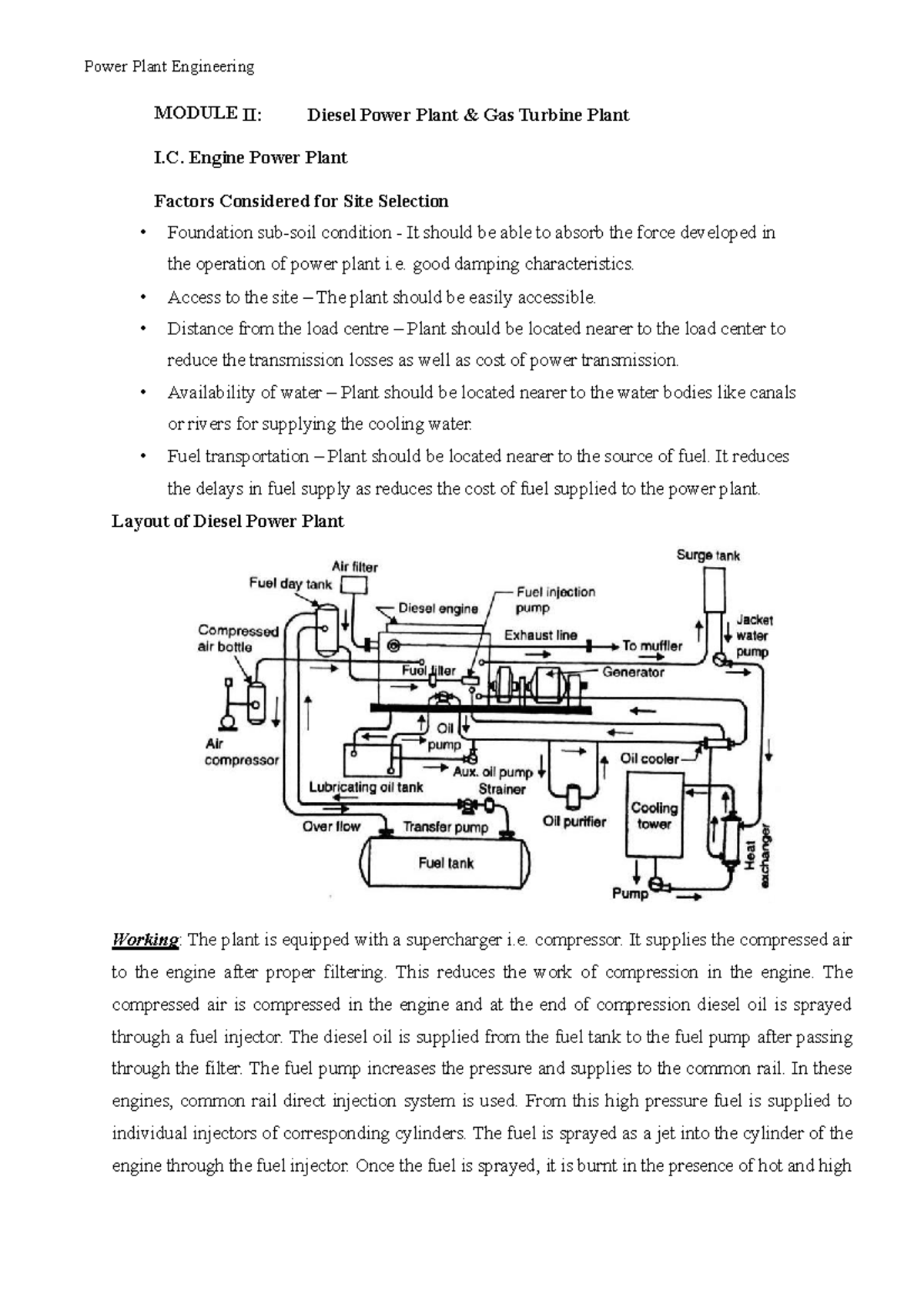 Unit 2 - Diesel Power Plant Gas Turbine Plant - Power Plant Engineering ...
