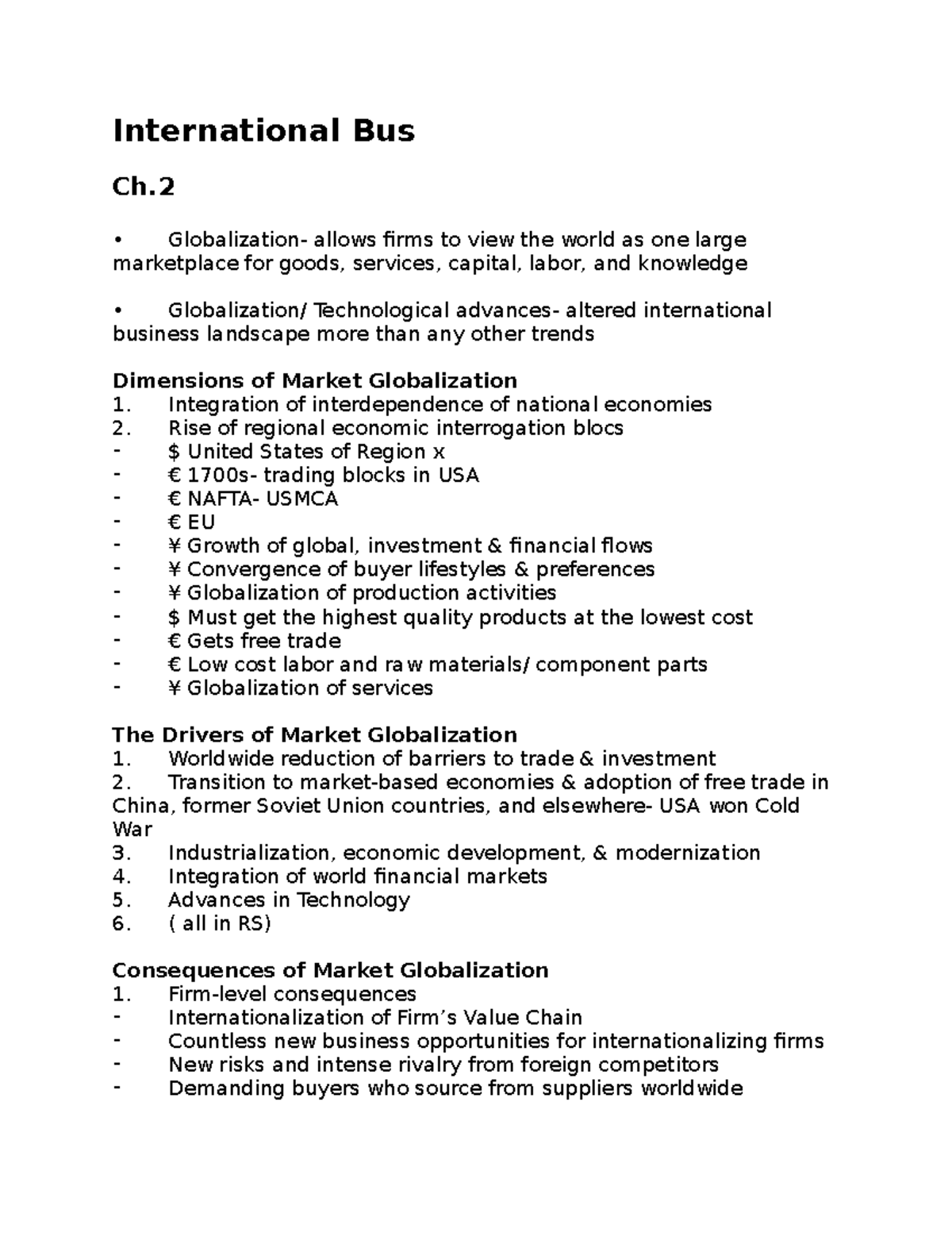 International Bus - Includes Lecture notes and Professors Intake on the ...