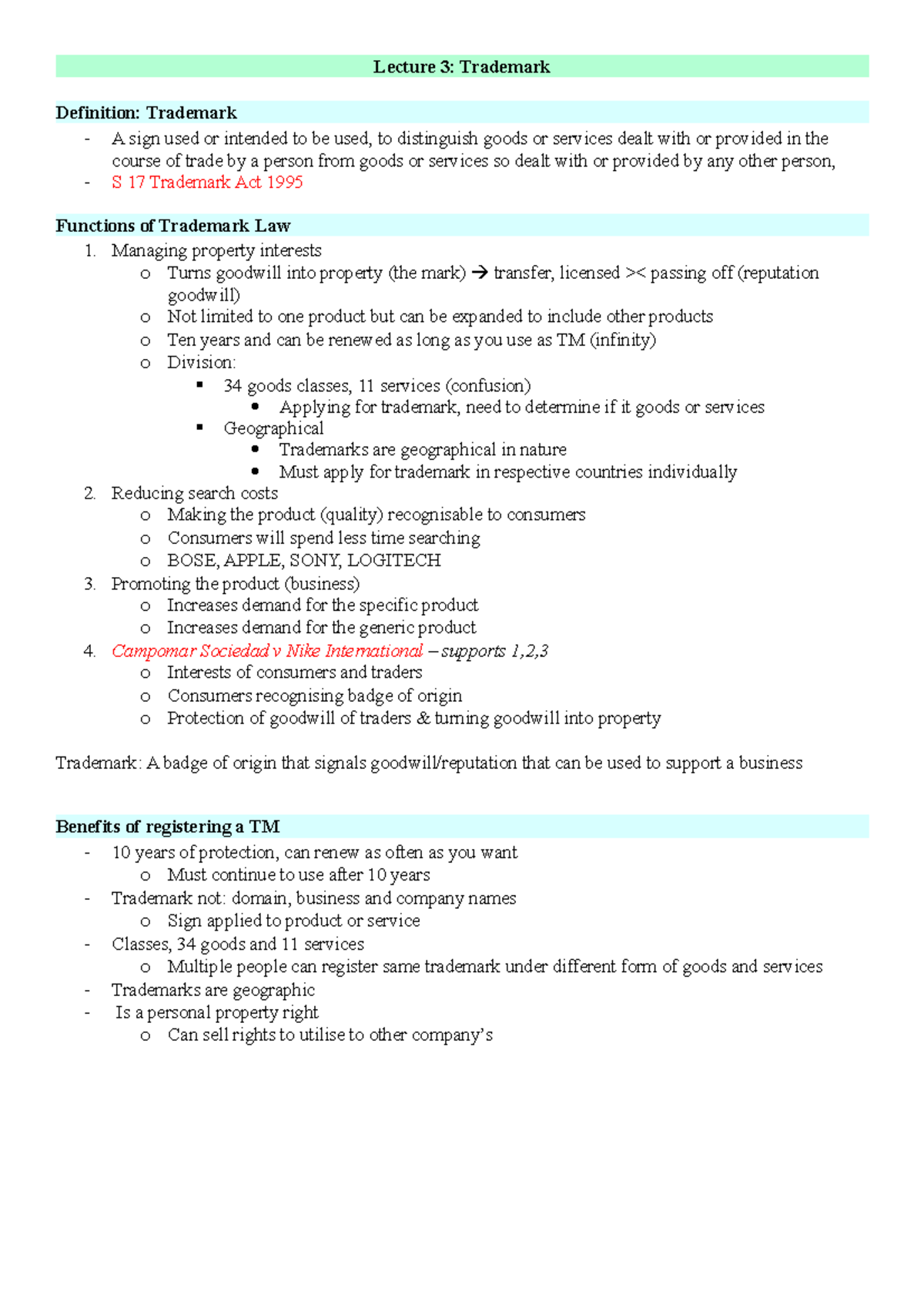 IP Law - W3 - Trademarks - Lecture 3: Trademark Definition: Trademark A ...