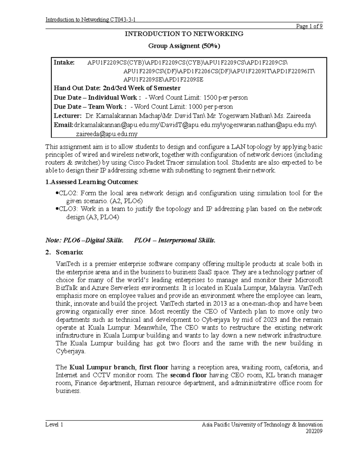 Assignment Networking Page 1 Of 9 Introduction To Networking Group Assigment 50 Intake