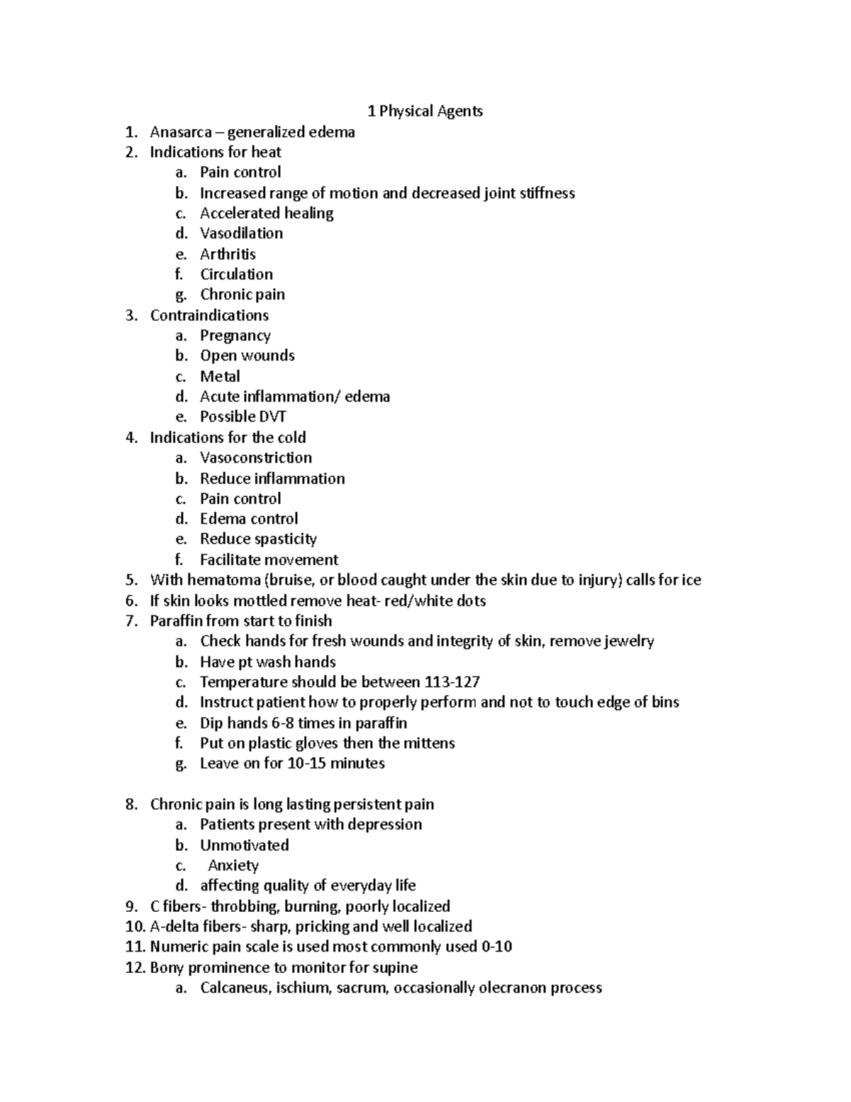 Physical Agents exam 1 - 1 Physical Agents Anasarca – generalized edema ...