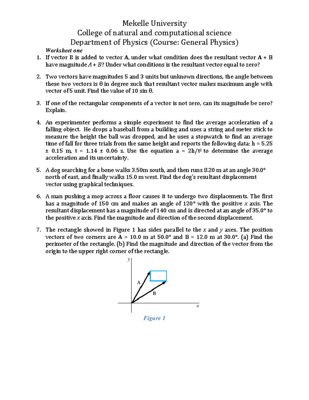 Worksheet Chapter 1 General Physics (Phys1011) - Mekelle University ...