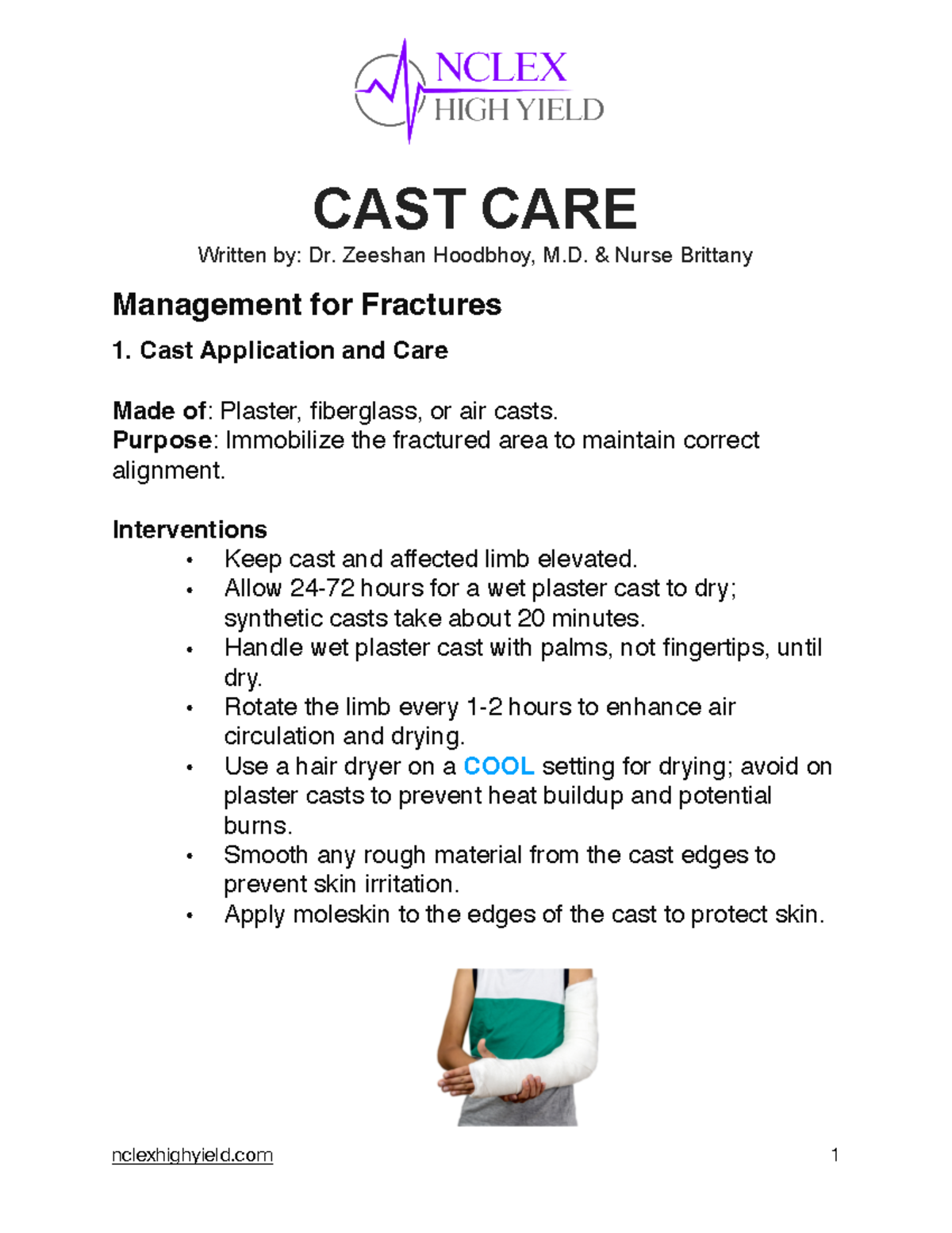 Cast care - Cast care for fundamentals of nursing - CAST CARE Written ...