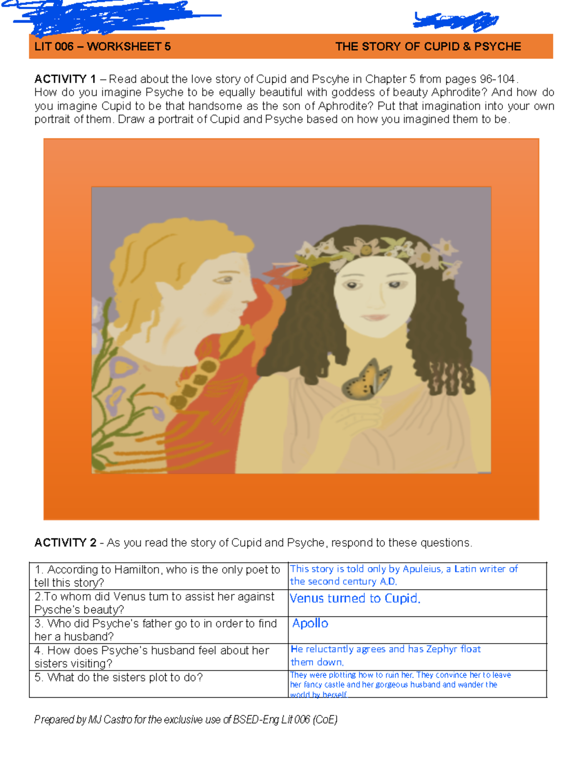 LIT WS 5 - Literature worksheet 05 answers. - LIT 006 – WORKSHEET 5 THE ...