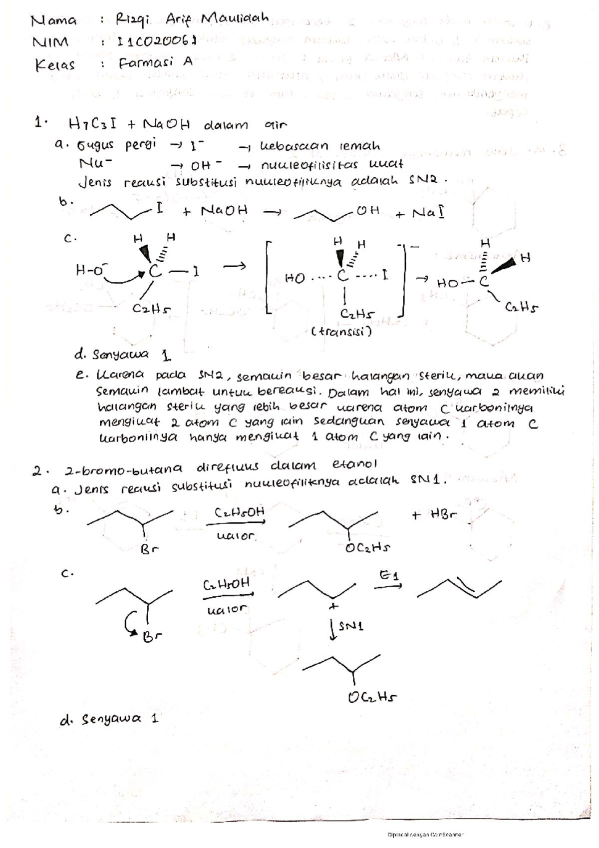 Substitusi nukleofilik 1 dan 2 - Kimia Organik - Studocu