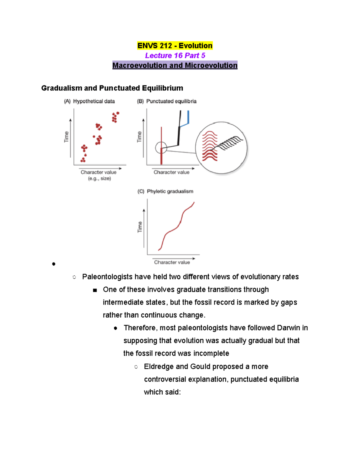 ENVS 212 Lecture 16 Part 5 - Spring 2020 - ENVS 212 - Evolution Lecture 16 Part 5 Macroevolution ...